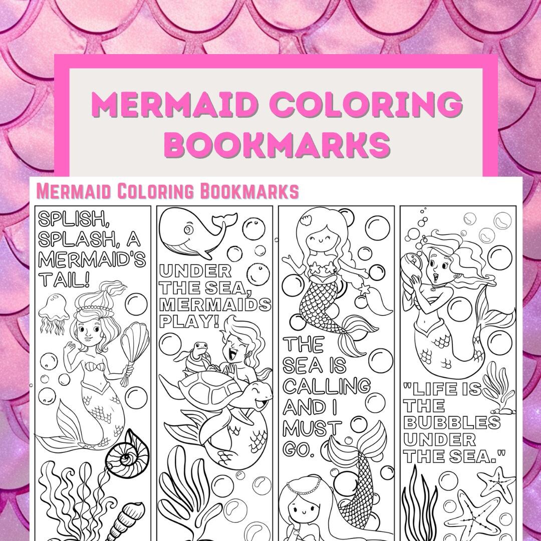 Printable Coloring Mermaid Bookmarks - 4 Different Designs - Etsy