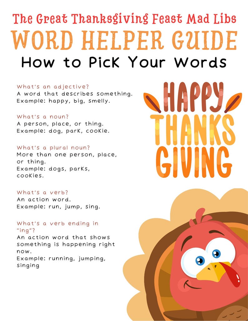 Printable Thanksgiving Mad Libs Game - Etsy