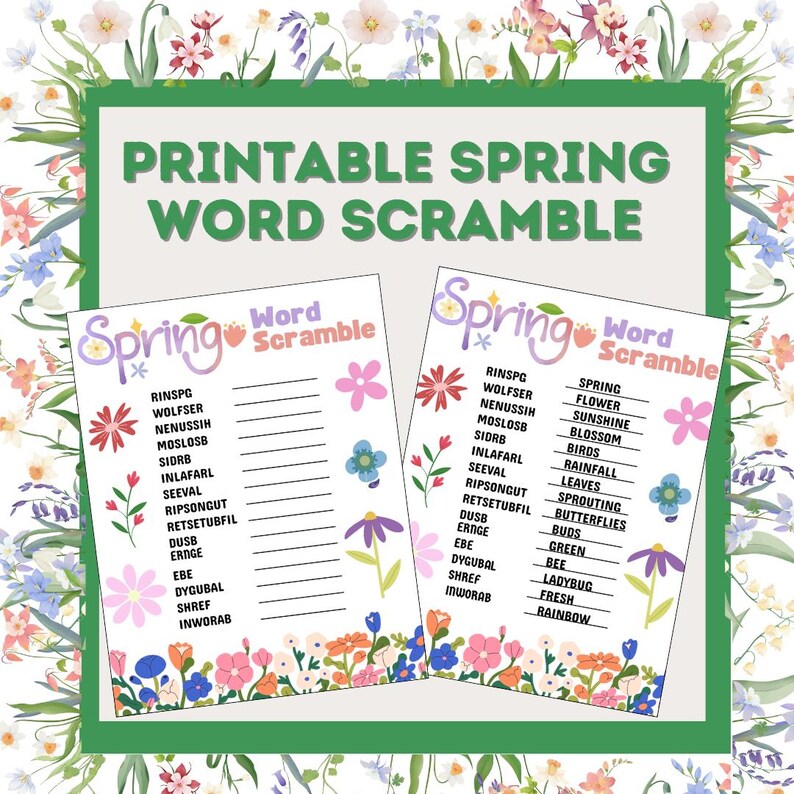 Printable Spring Word Scramble Puzzle - Etsy