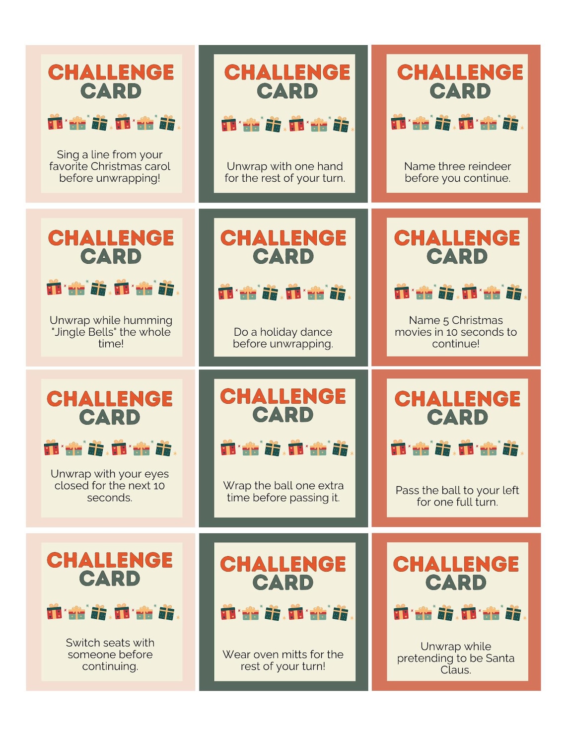 Christmas Saran Wrap Game With Challenge and Coal Cards - Etsy