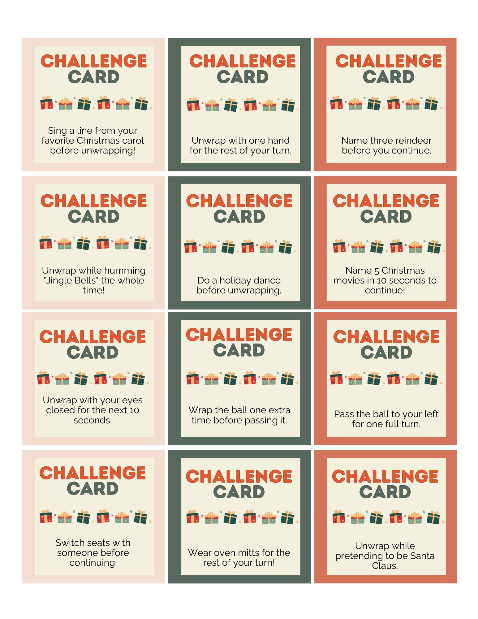 Christmas Saran Wrap Game With Challenge and Coal Cards - Etsy