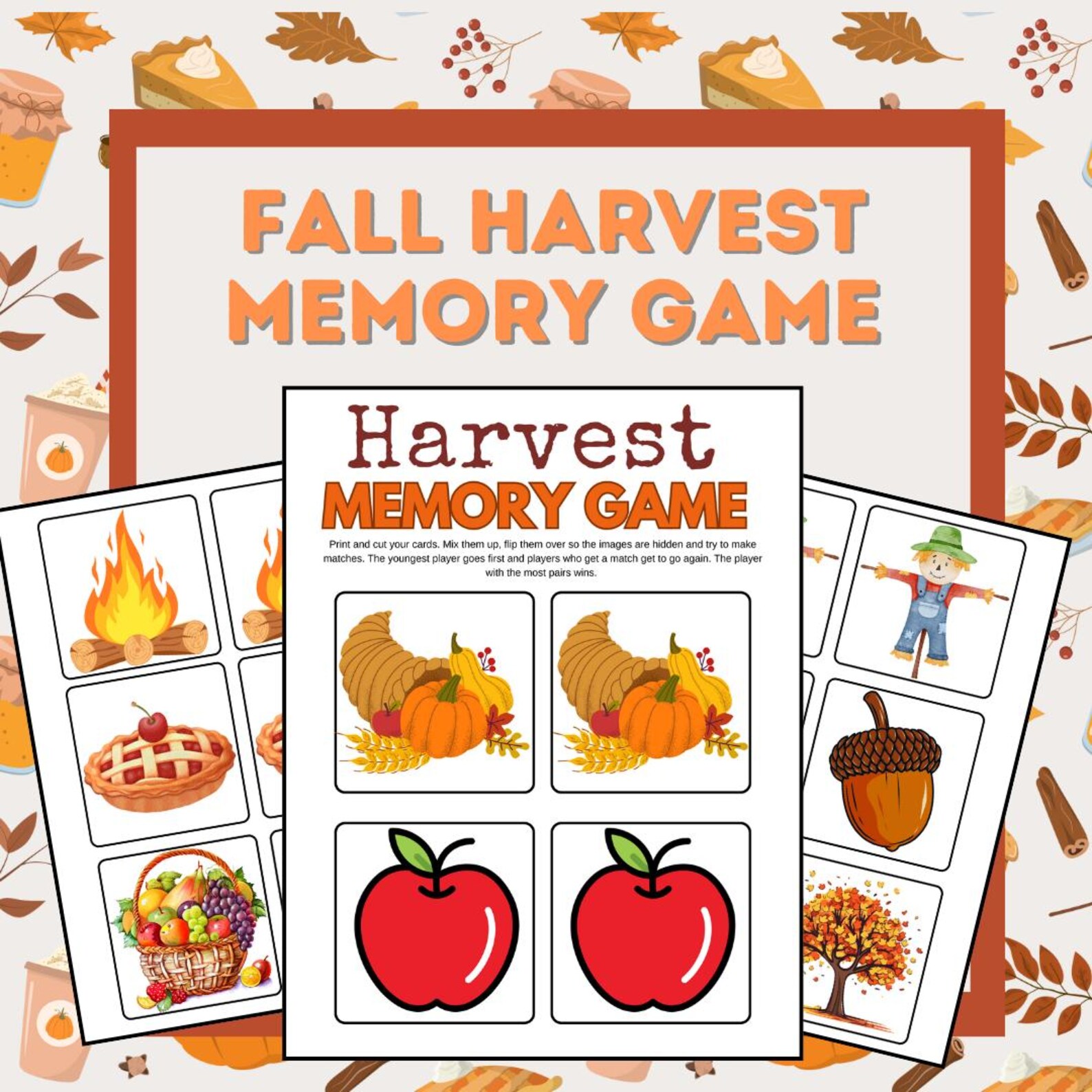 Printable Fall Harvest Memory Game - Match These Autumn Images in This ...