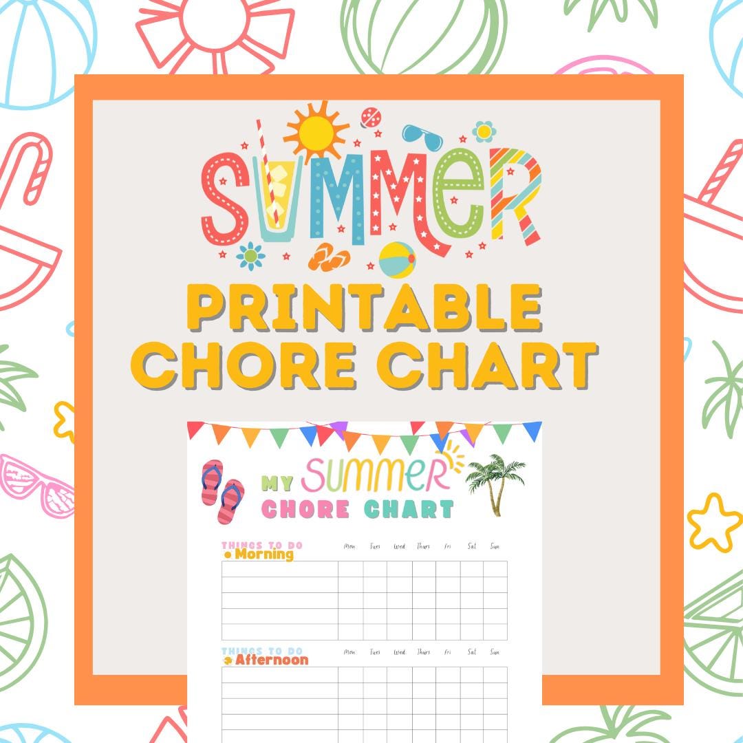 Printable Weekly Summer Chore Chart for Kids - Etsy