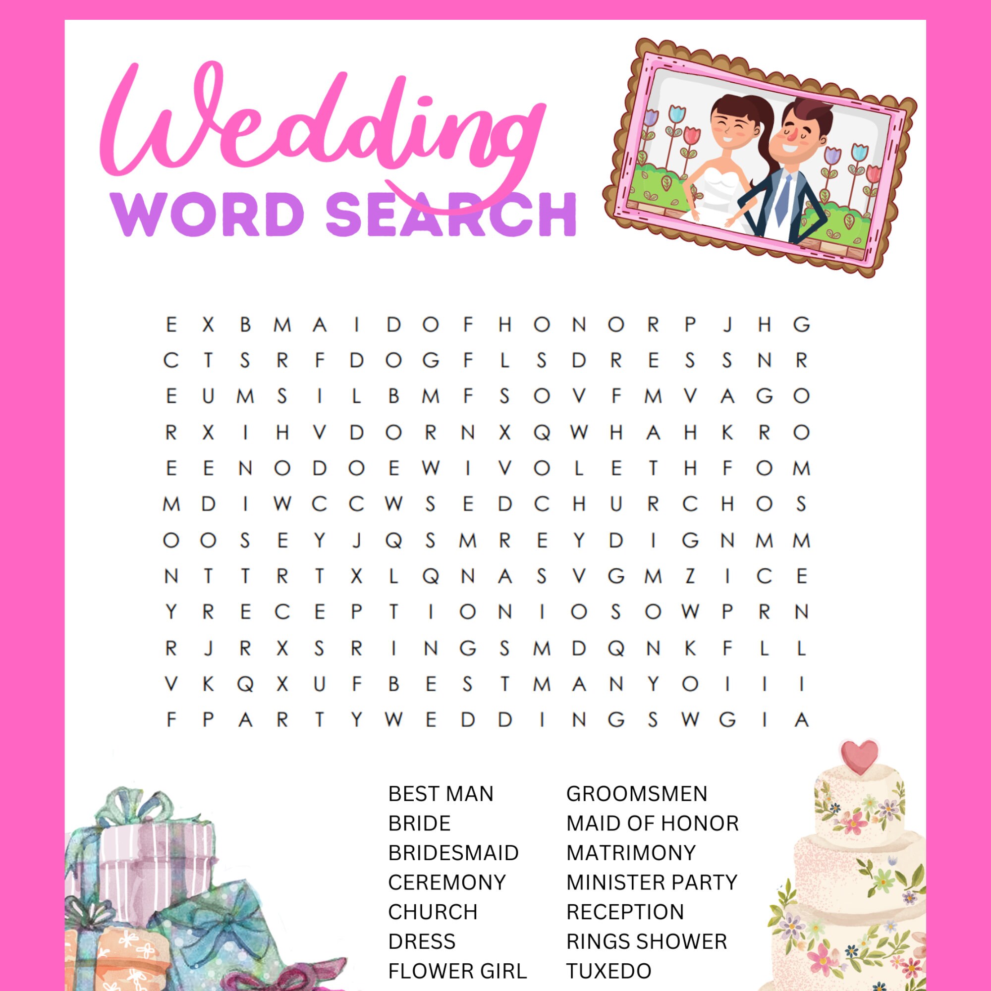 Wedding Word Search Puzzle (with Answer Sheet) - Etsy