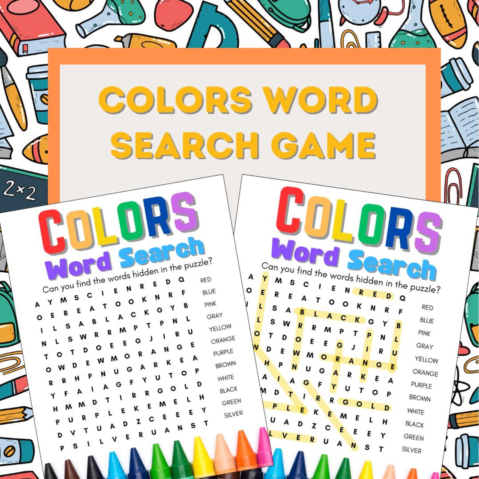 Printable Colors Word Search With Answer Key - Etsy