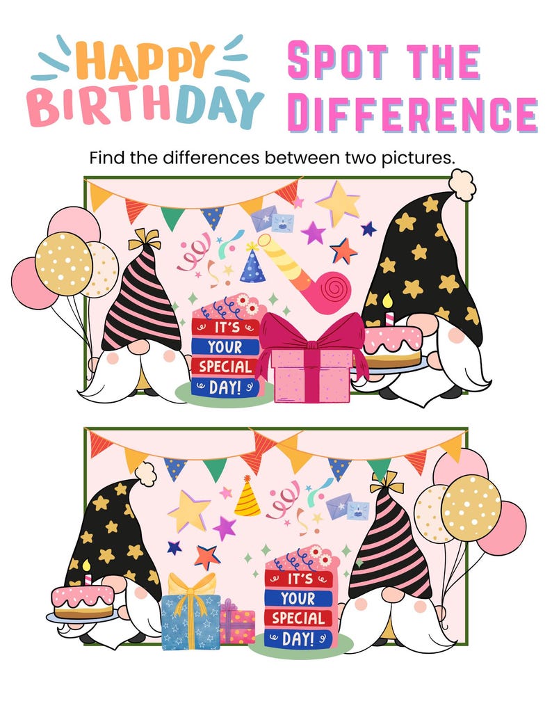 Printable Birthday Spot the Difference Game - Etsy
