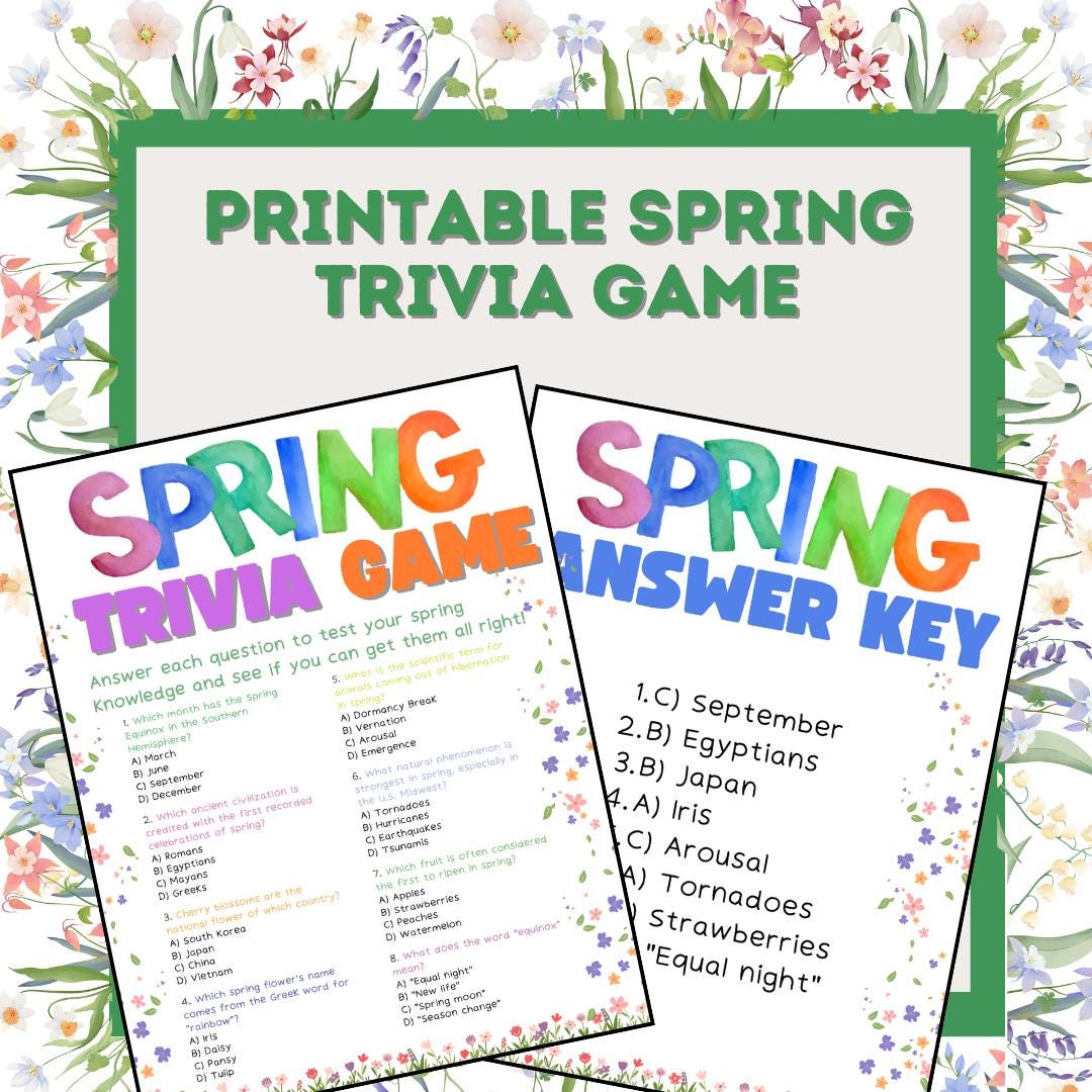 Printable Spring Trivia Game With Answer Key - Etsy