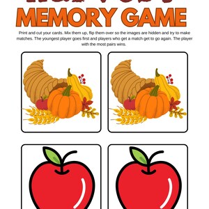 Printable Fall Harvest Memory Game - Match These Autumn Images in This ...