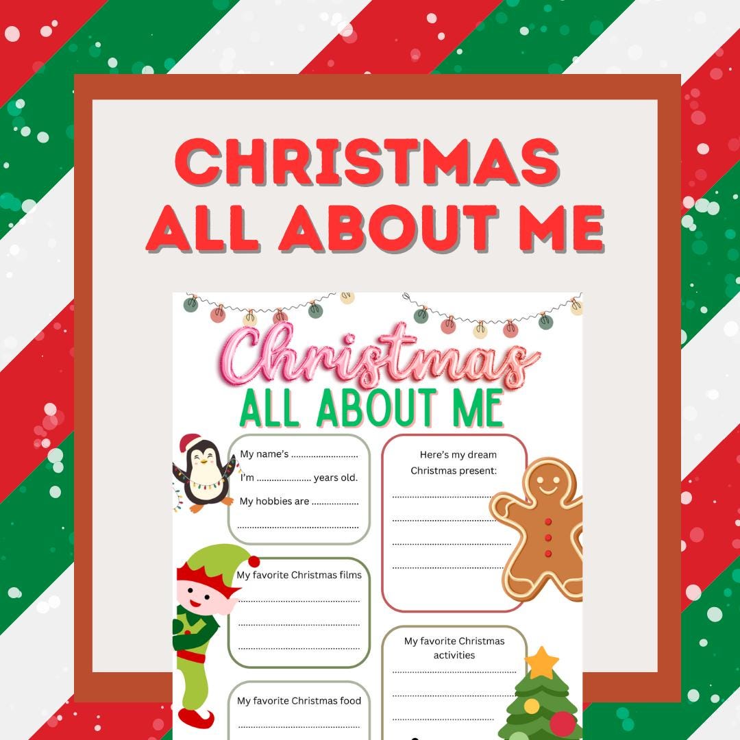 Printable Christmas All About Me Worksheet - Etsy