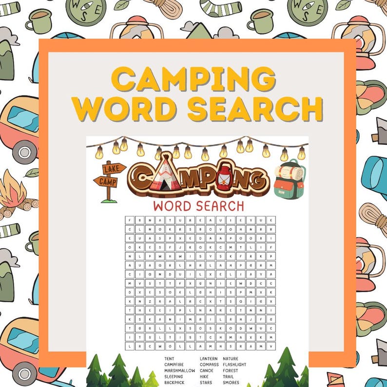 Printable Camping Word Search Puzzle - Etsy
