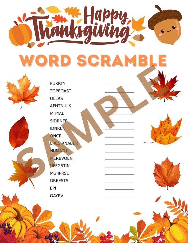 Thanksgiving Word Scramble - Etsy