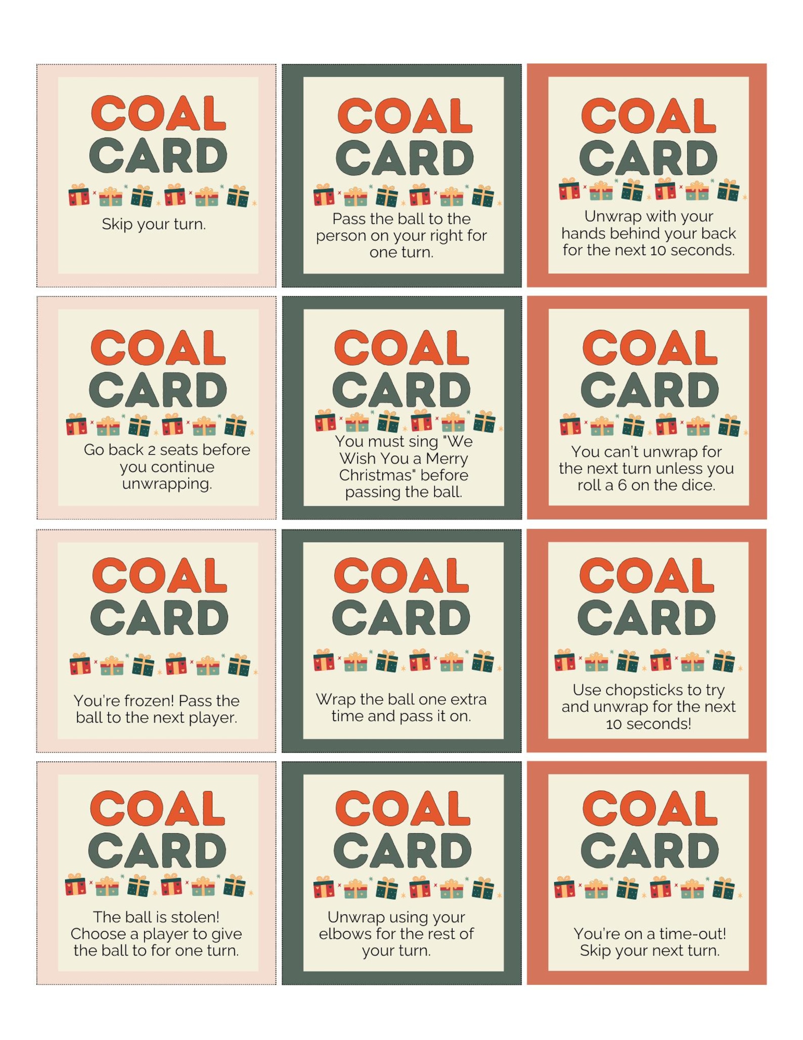 Christmas Saran Wrap Game With Challenge and Coal Cards - Etsy