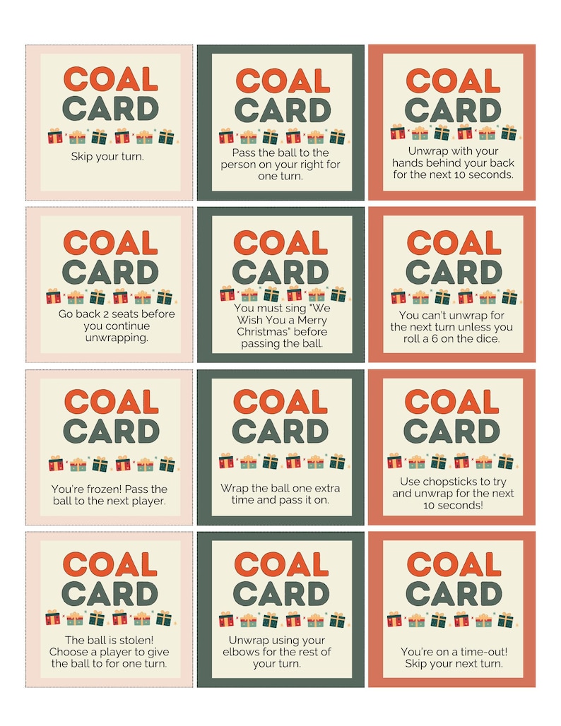 Christmas Saran Wrap Game With Challenge and Coal Cards - Etsy