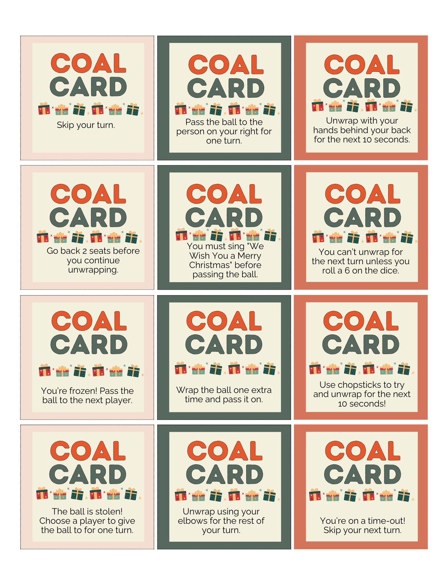 Christmas Saran Wrap Game With Challenge and Coal Cards - Etsy