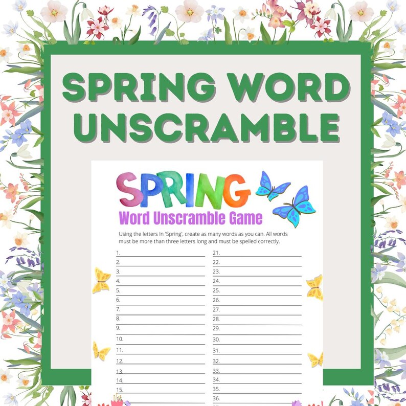 Printable Spring Word Unscramble Game - Etsy
