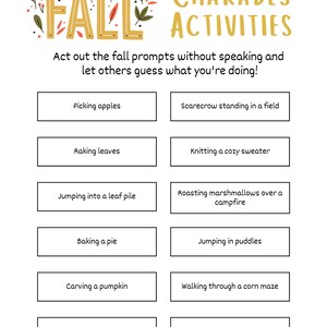 Printable Fall Charades Game - Perfect for Fall Party, Classroom or ...