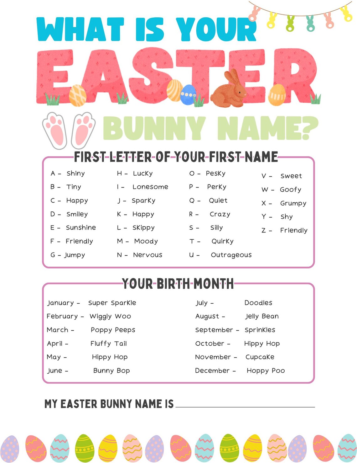 What is Your Easter Bunny Name Printable - Etsy