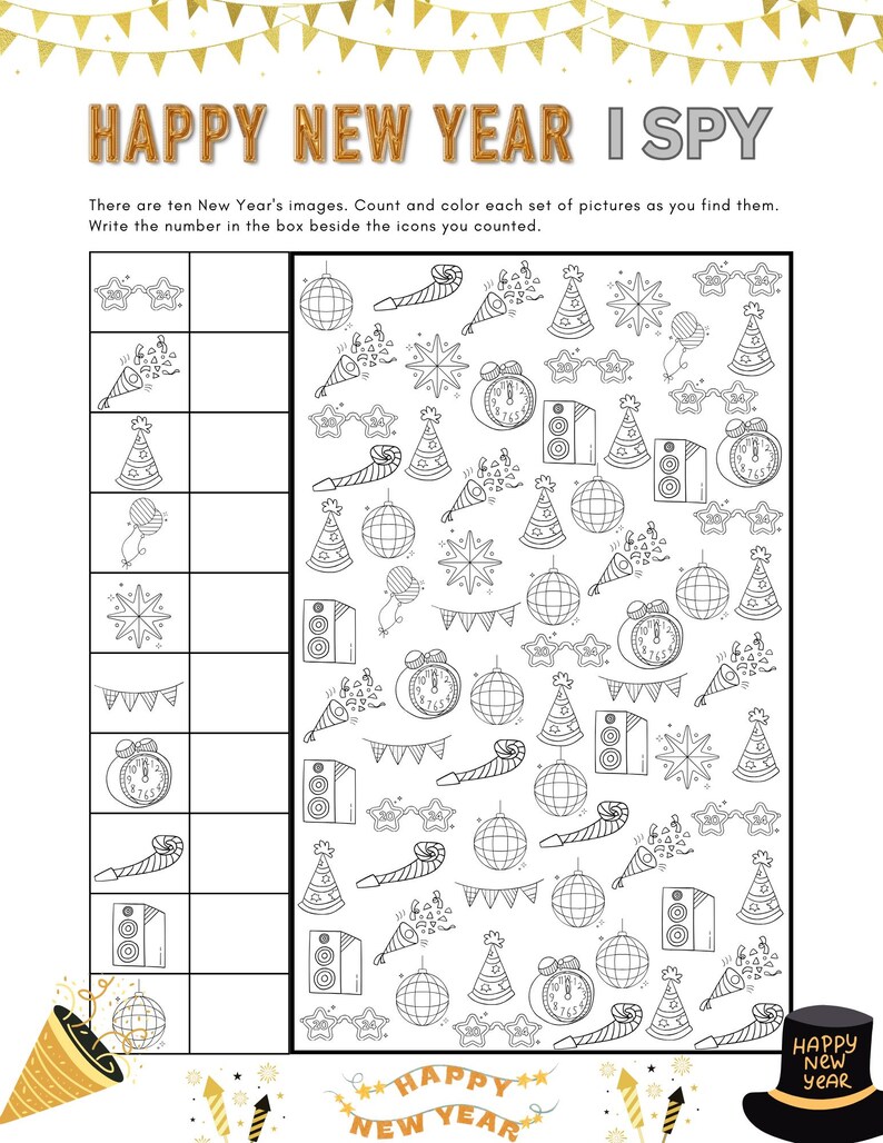 Printable Coloring New Year I Spy Game - Etsy