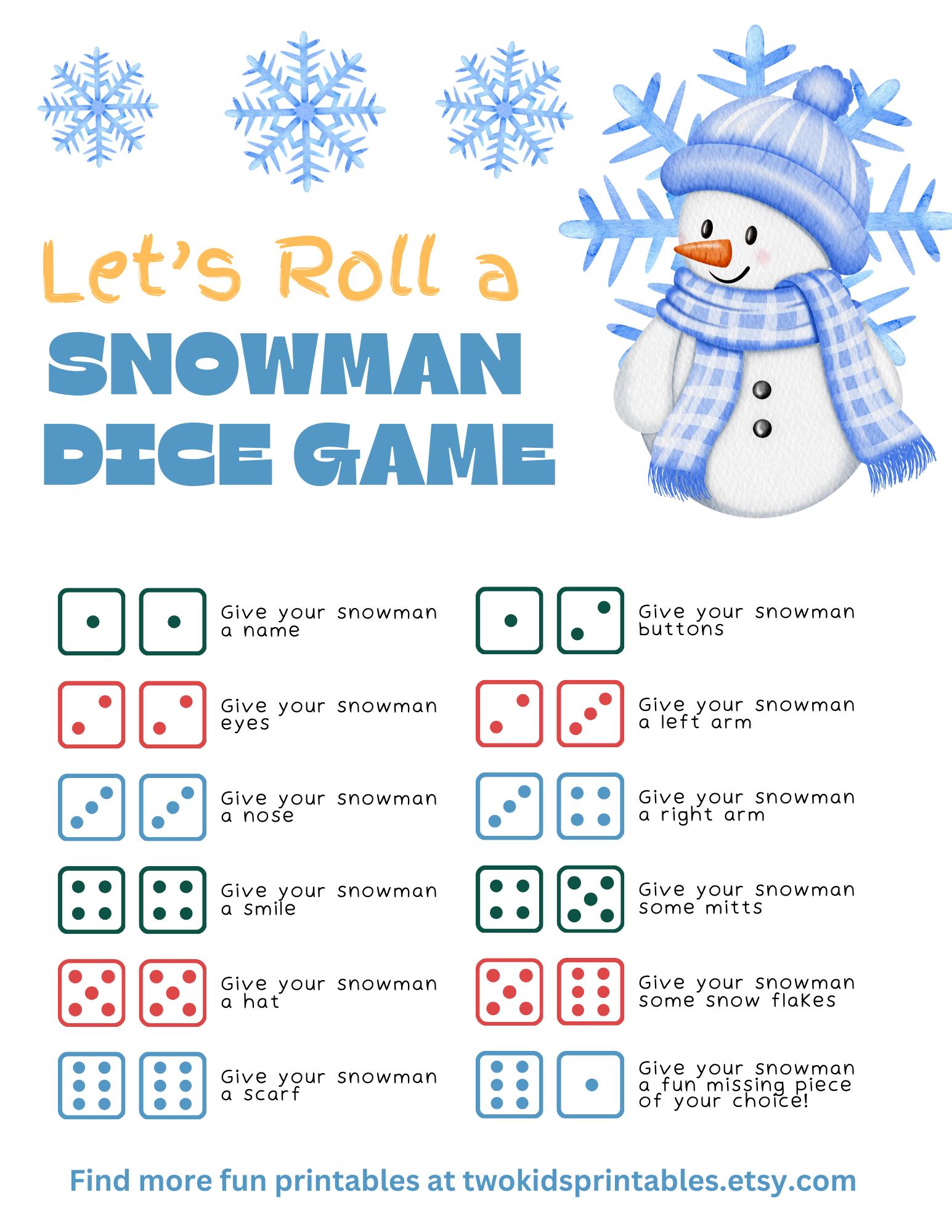 Printable Roll a Snowman Game - Etsy