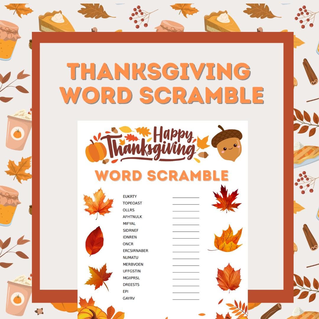 Thanksgiving Word Scramble - Etsy