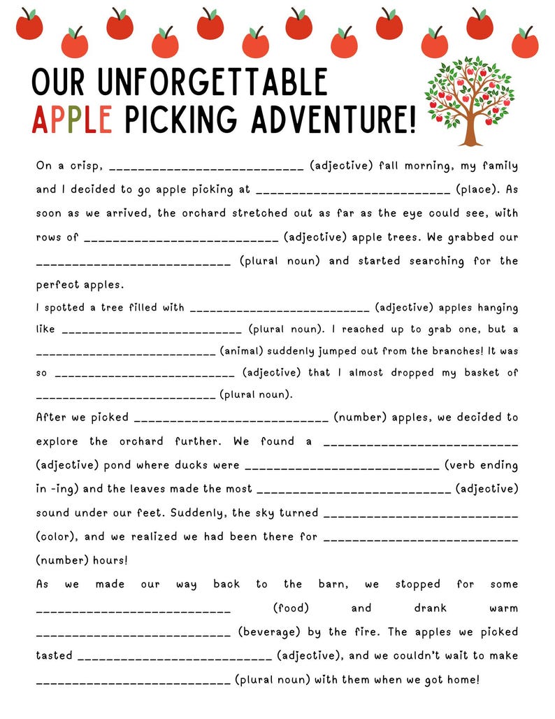 Printable Apple Picking Fall Mad Libs Game - Etsy