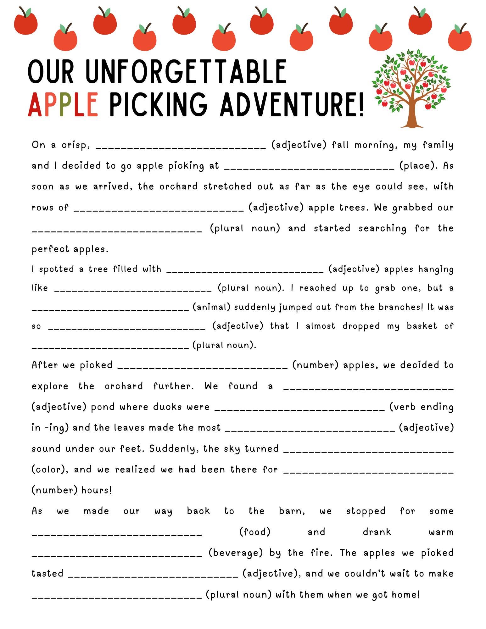 Printable Apple Picking Fall Mad Libs Game - Etsy