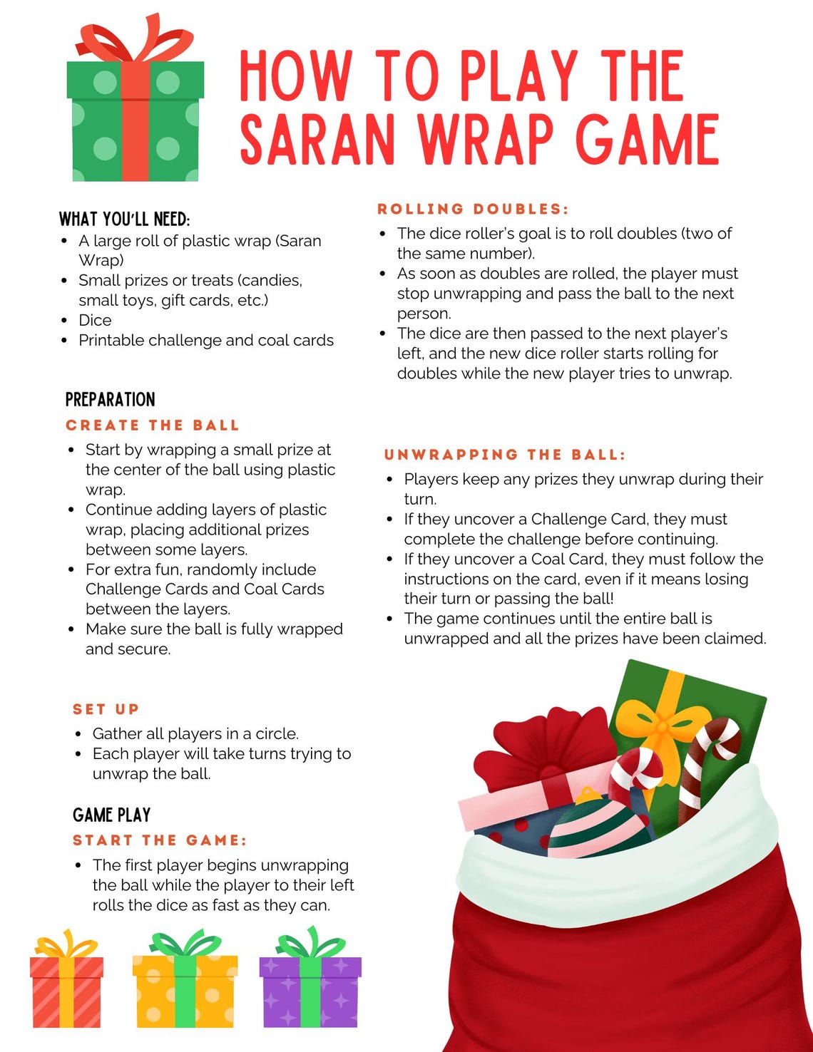 Christmas Saran Wrap Game With Challenge and Coal Cards - Etsy