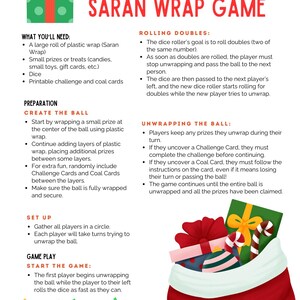 Christmas Saran Wrap Game With Challenge and Coal Cards - Etsy