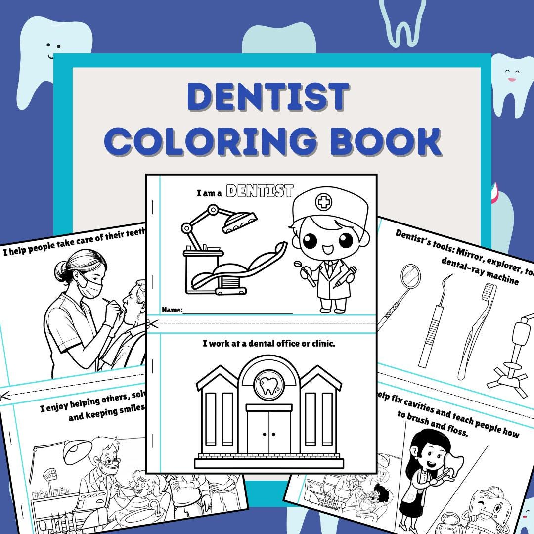 Printable Dentist Coloring Book for Kids - Multiple Pages of Dental ...