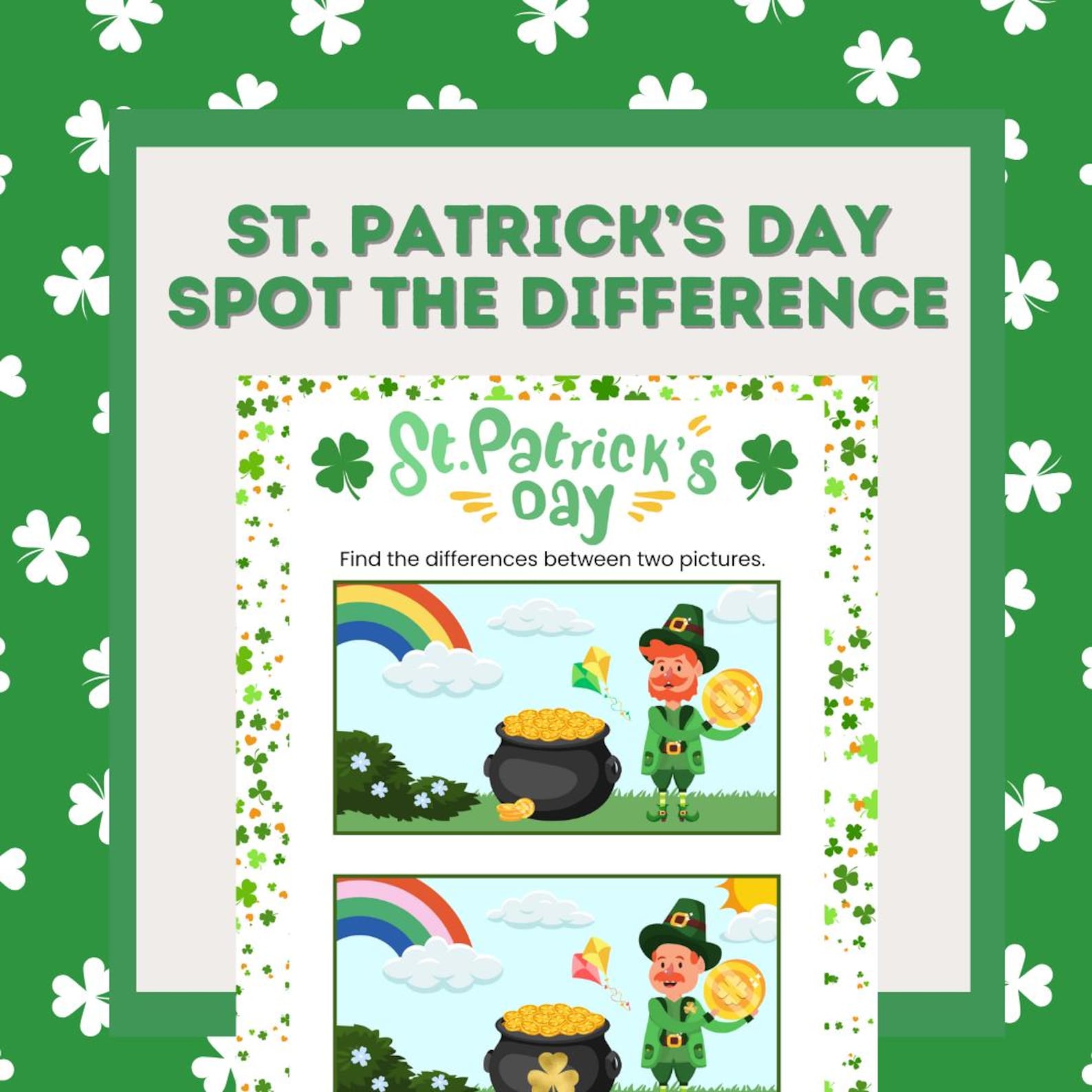 Printable St. Patrick's Day Spot the Difference Game - Etsy