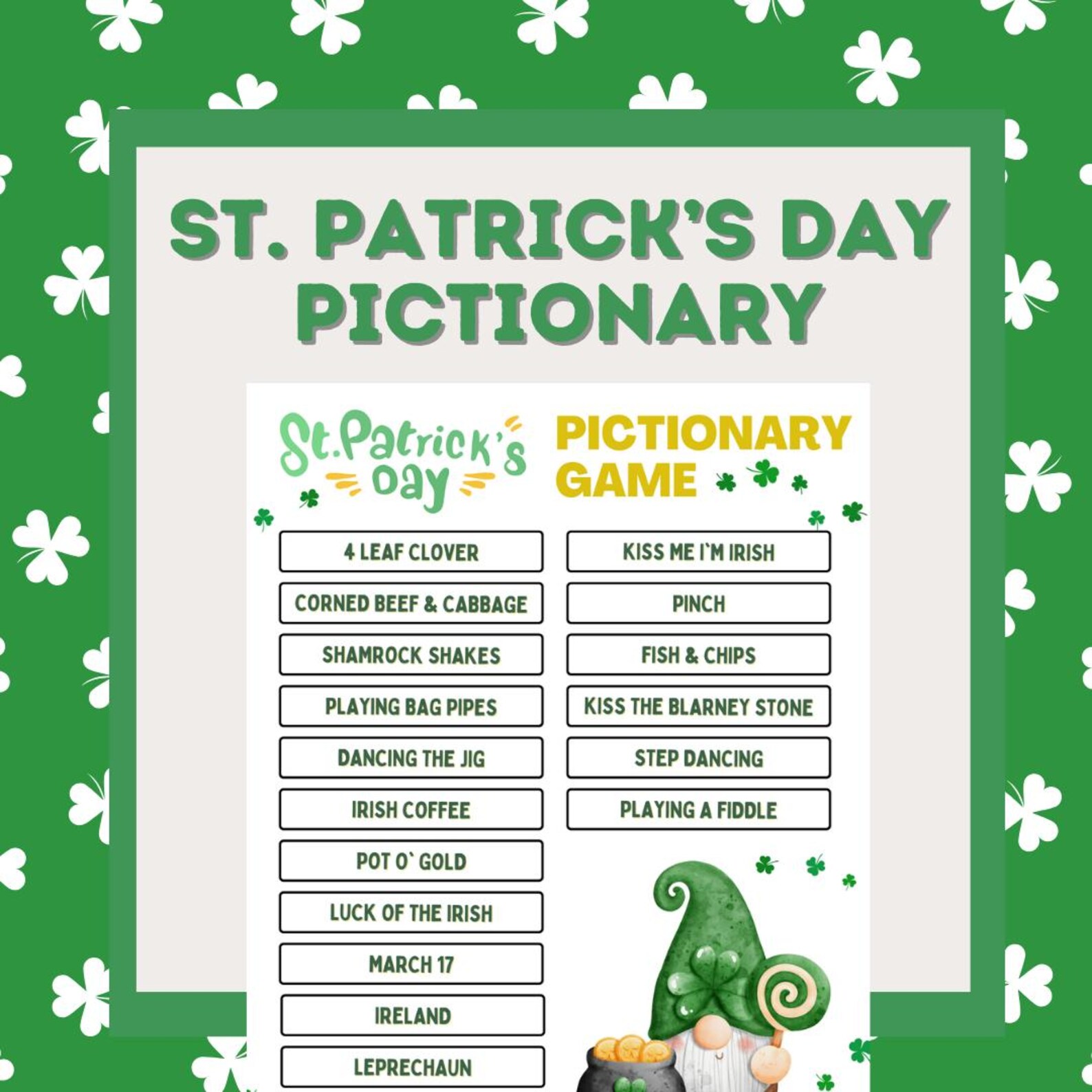 Printable St. Patrick's Day Pictionary Categories - Etsy