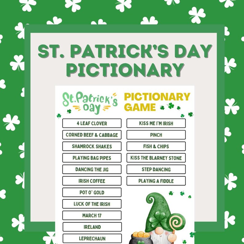 Printable St. Patrick's Day Pictionary Categories - Etsy
