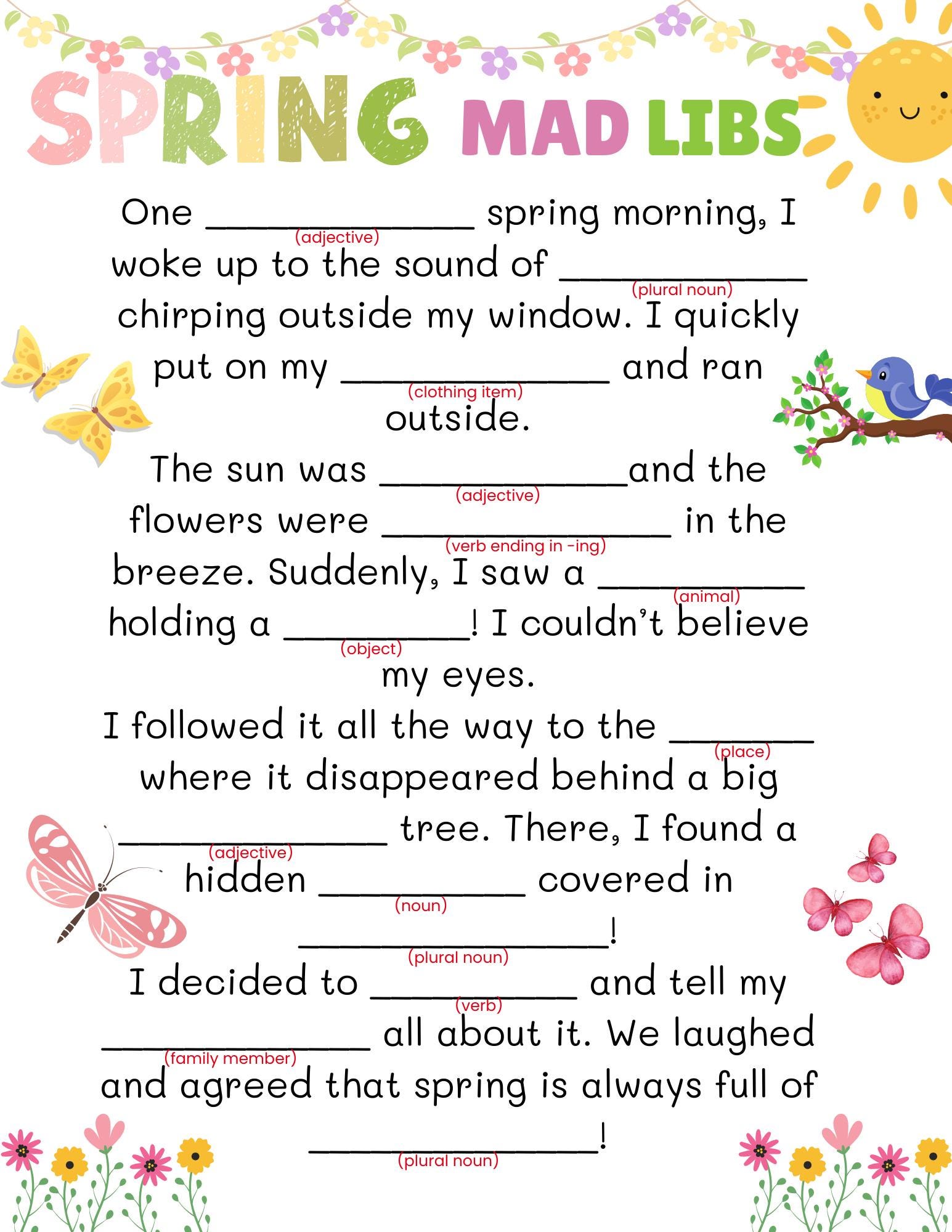 Printable Spring Mad Libs Game - Etsy