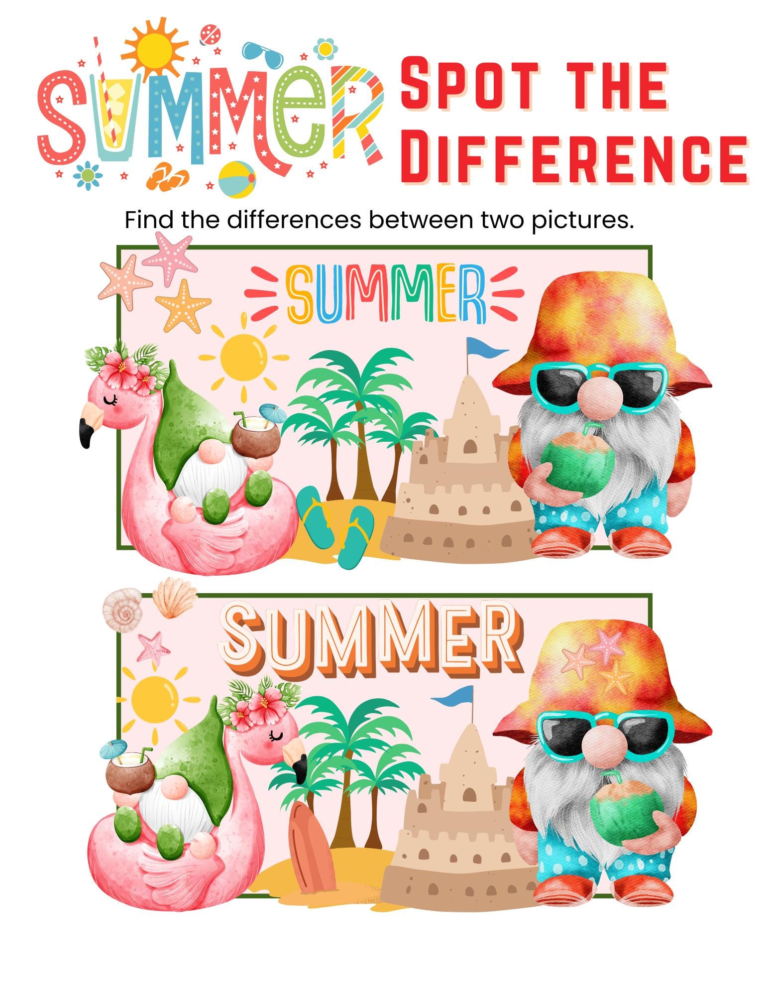 Printable Summer Spot the Difference Game - Etsy