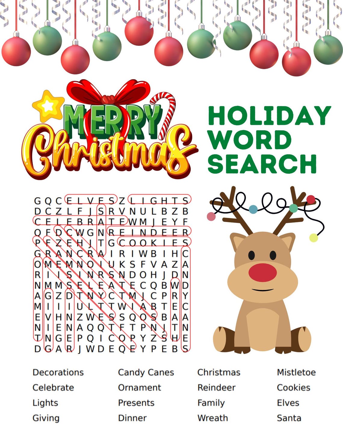 Very Merry Christmas Word Search - Etsy