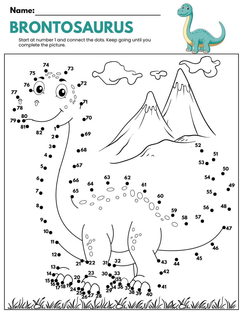 10 Printable Connect the Dots Dinosaur Coloring Pages - Etsy