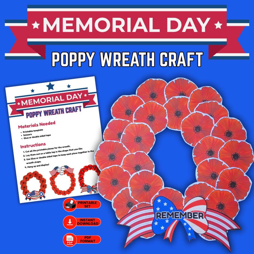 Printable Poppy Wreath Craft for Memorial Day for Kids or Adults - Etsy