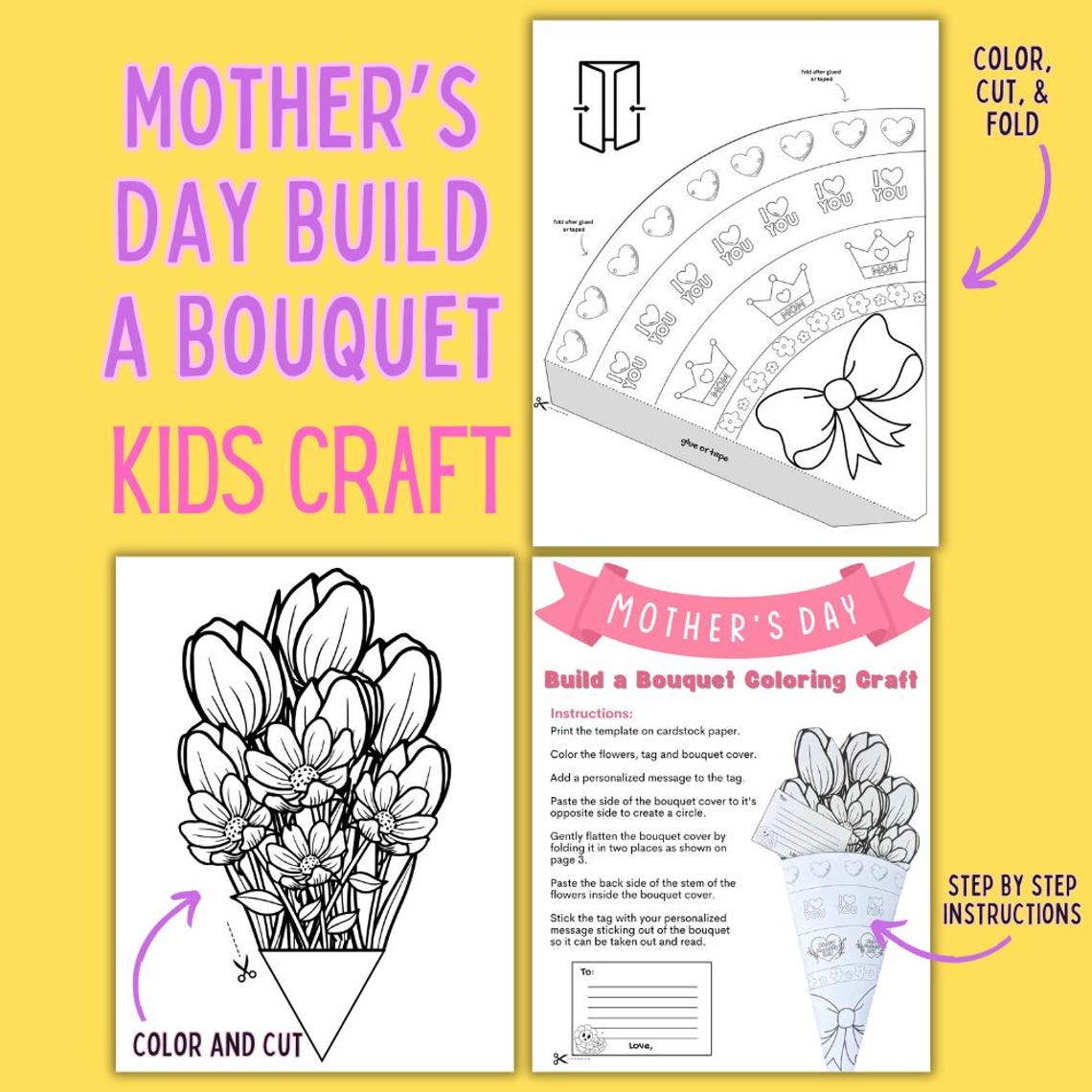 Printable Coloring Mother's Day Flower Bouquet Craft - Etsy
