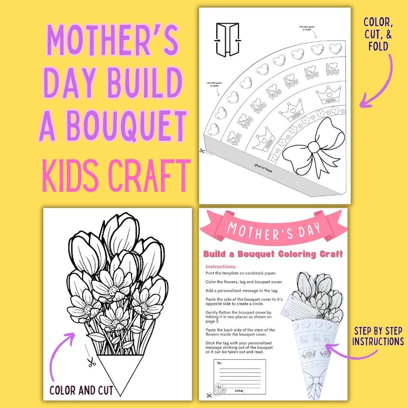 Printable Coloring Mother's Day Flower Bouquet Craft - Etsy