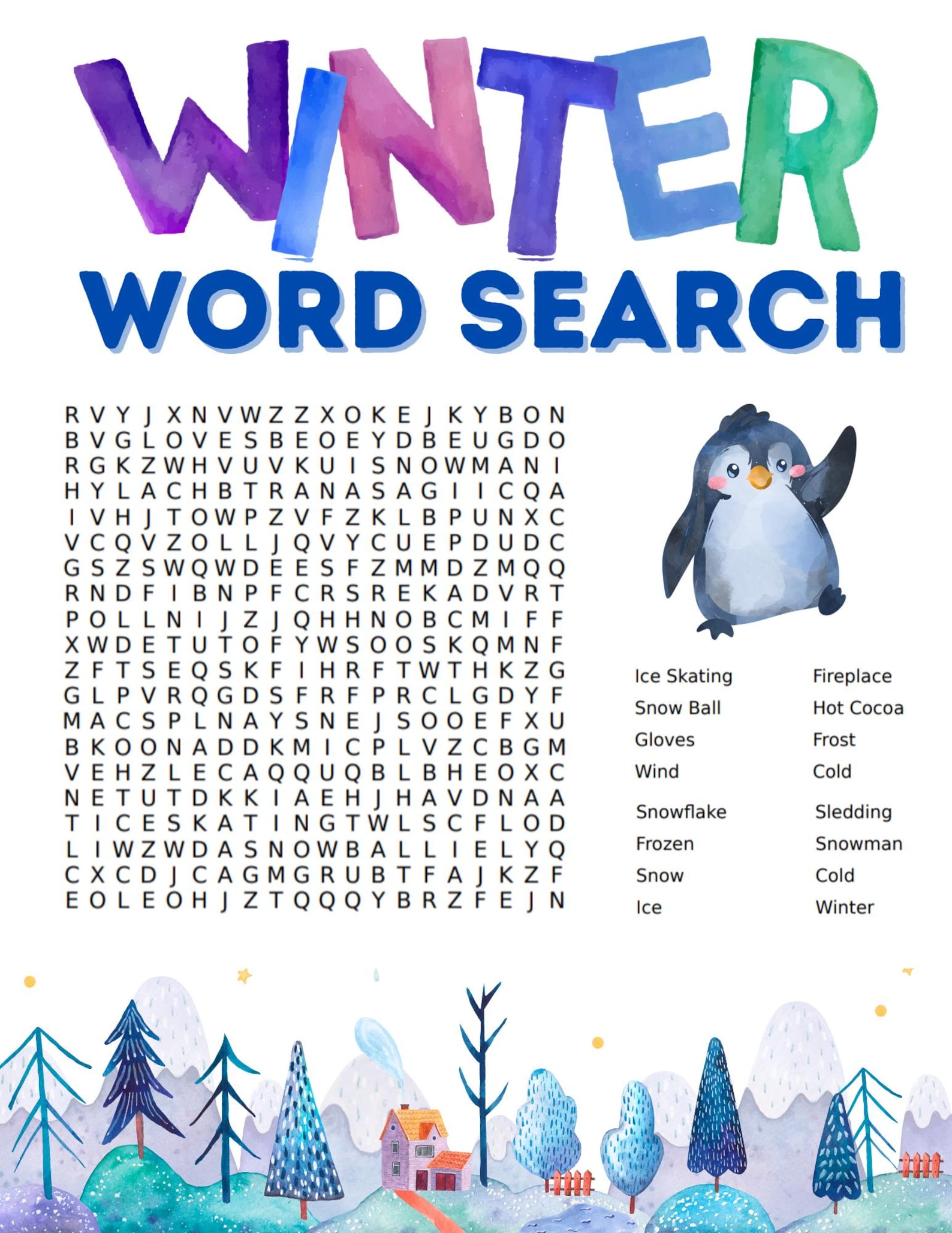 Printable Winter Word Search - Etsy