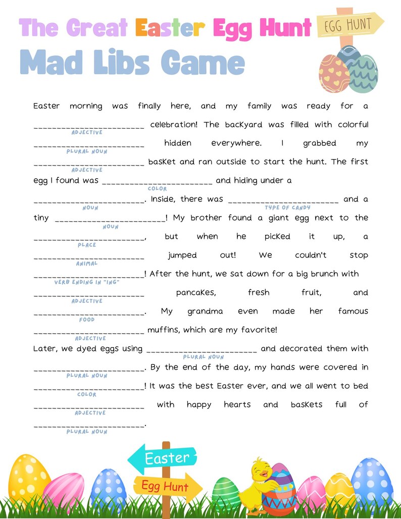 Printable Easter Egg Hunt Mad Libs Game - Etsy