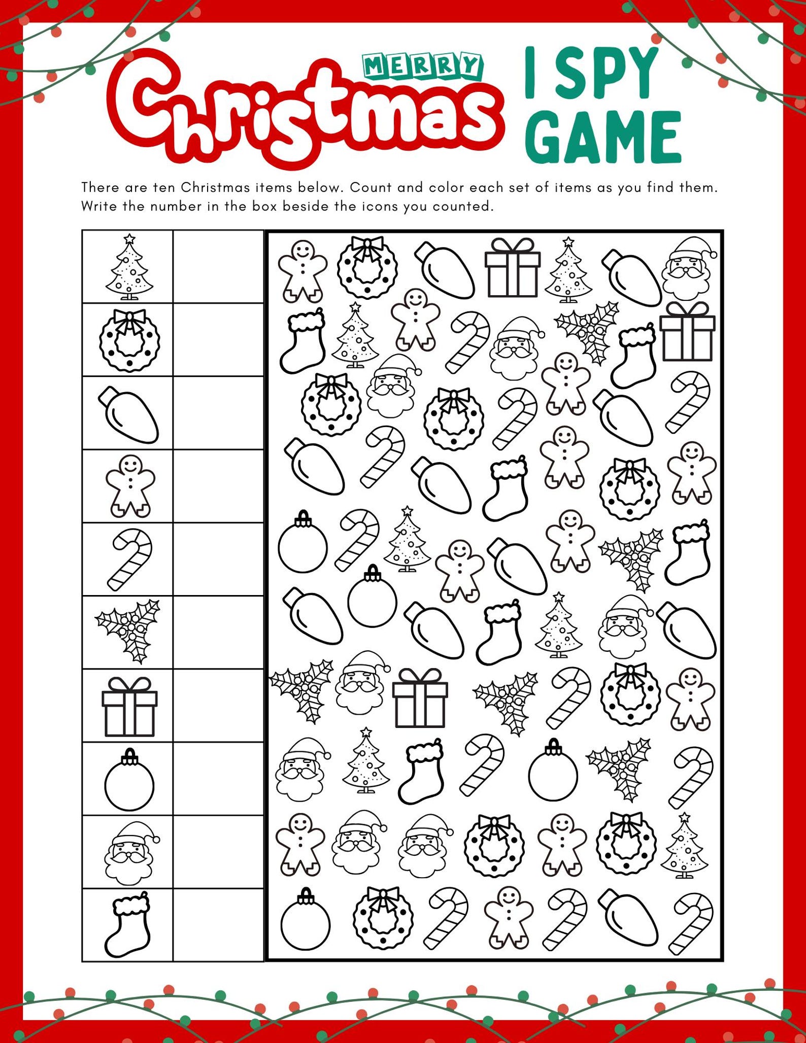 Printable Coloring Christmas I Spy Puzzle - Etsy