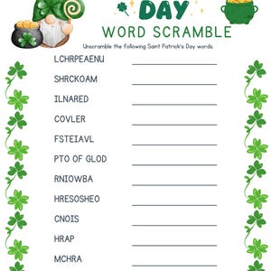 Printable St. Patrick's Day Word Scramble - Etsy