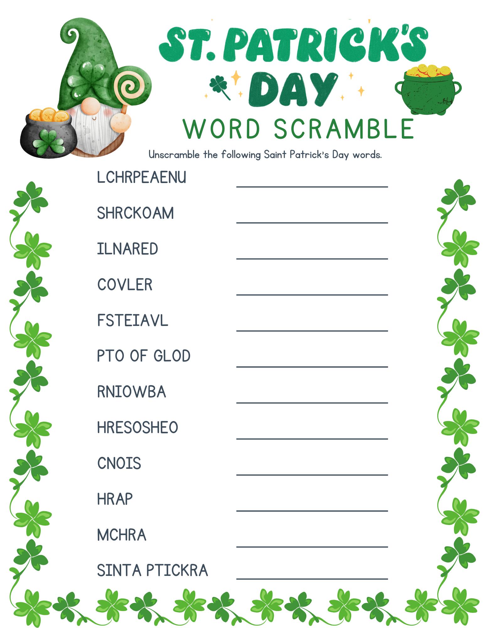 Printable St. Patrick's Day Word Scramble - Etsy