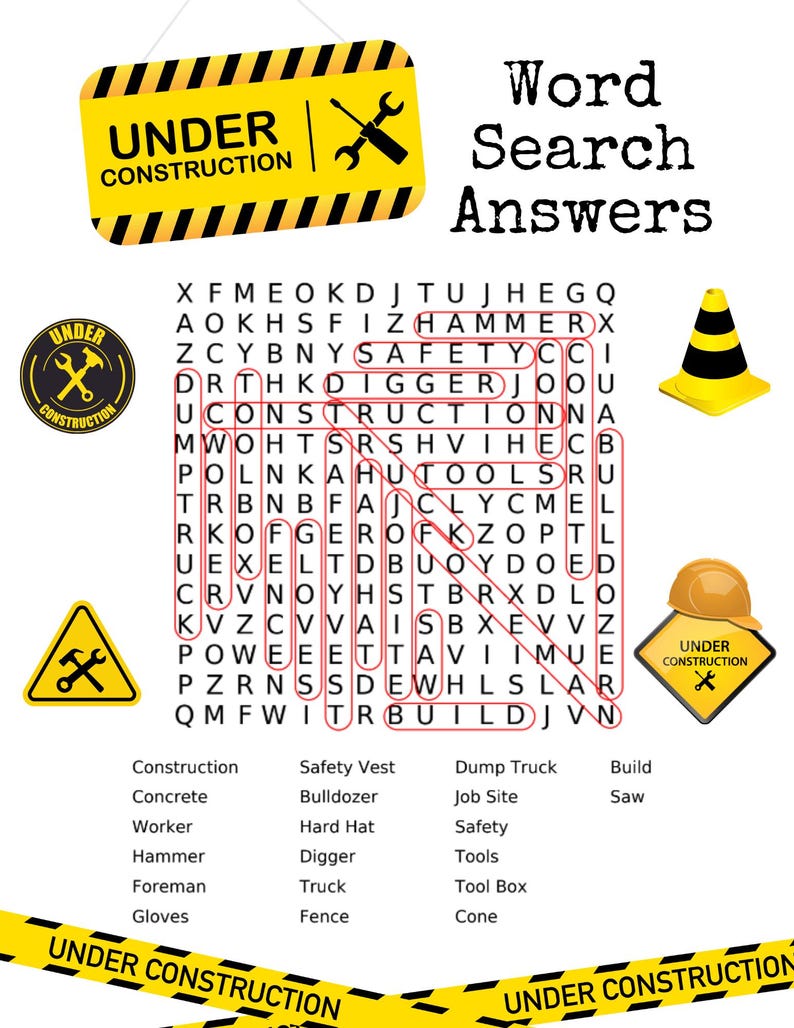 Printable Construction Word Search With Answer Key - Fun for Classroom ...