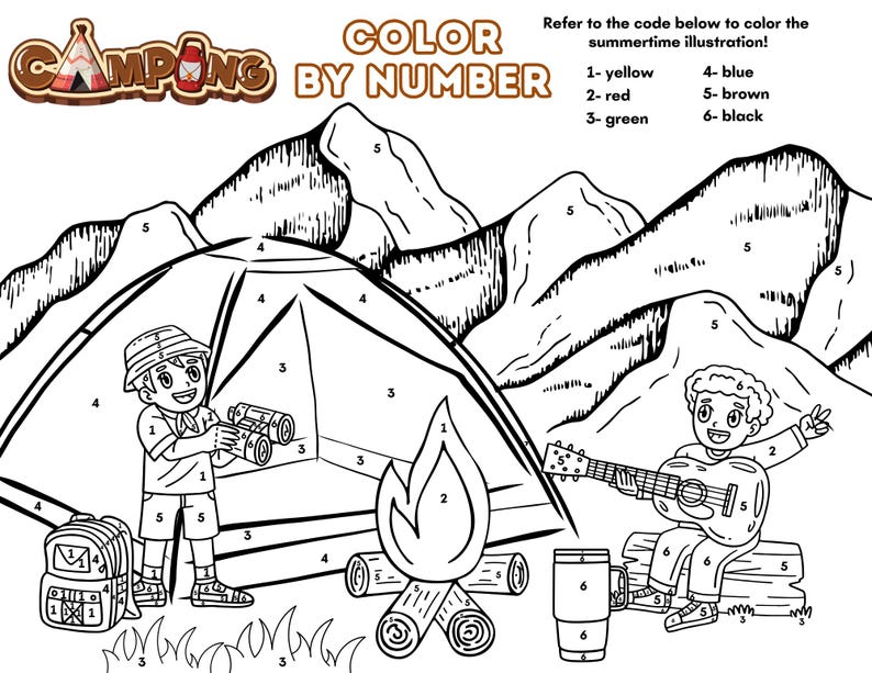 Printable Camping Color by Number Coloring Page - Etsy