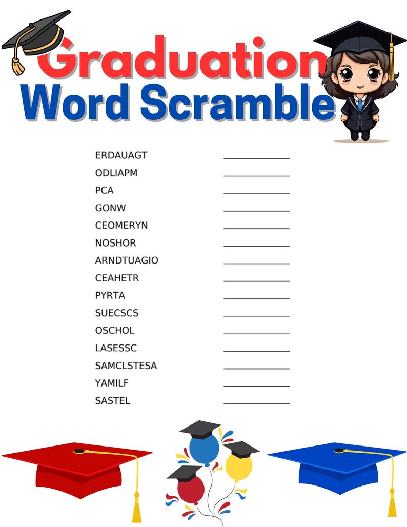 Printable Graduation Word Scramble Puzzle With Answer Key - Etsy Canada
