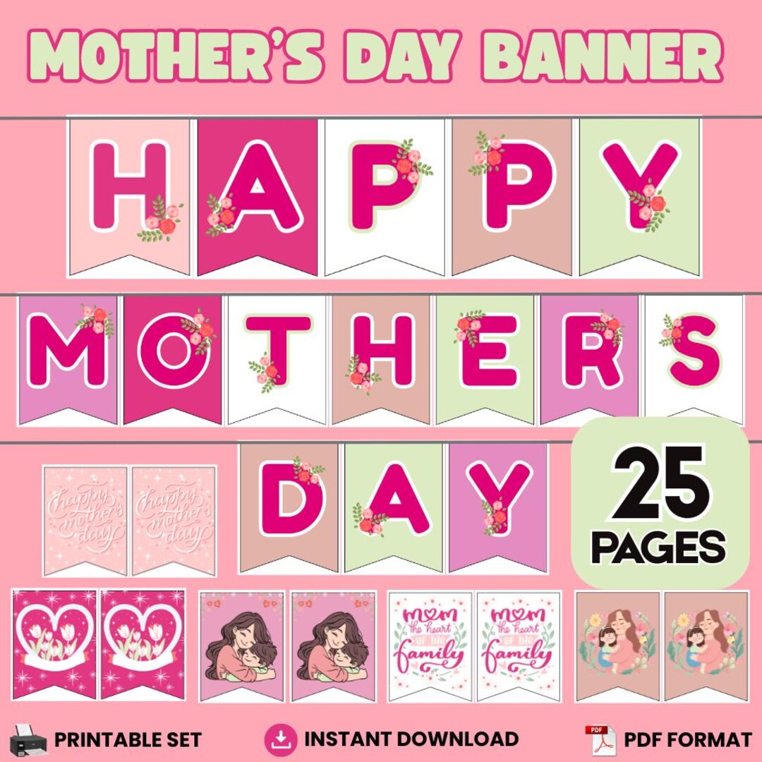 Printable Mother's Day Banner - 25 Pieces for Holiday Decor - Etsy