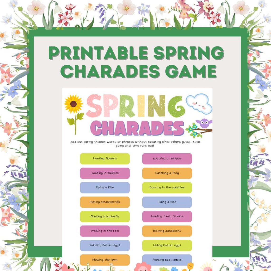 Printable Spring Charades Game - Etsy
