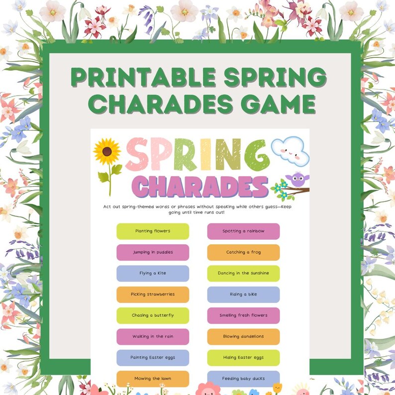 Printable Spring Charades Game - Etsy